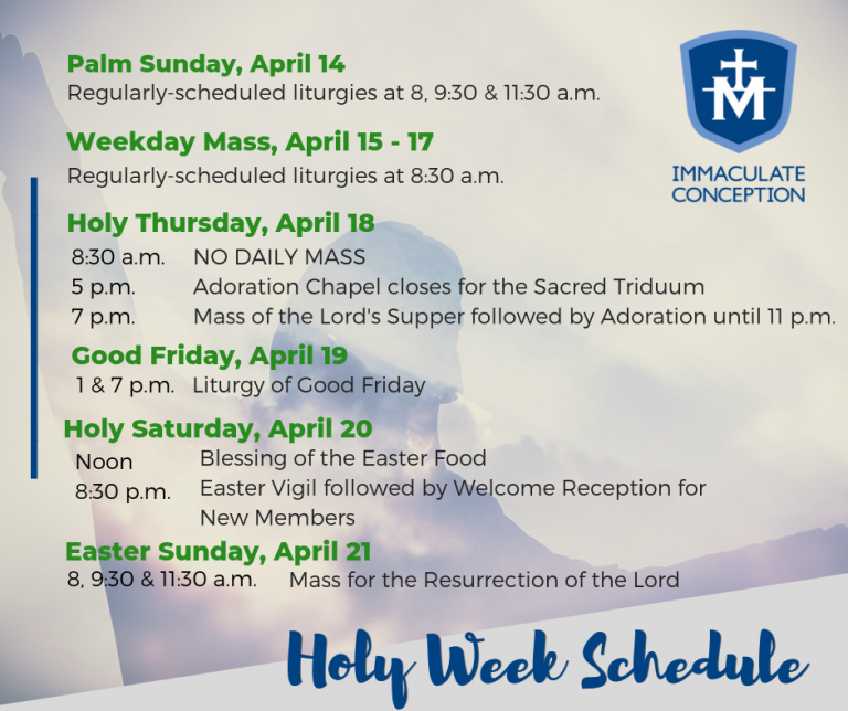Holy Week and Easter Schedule – Immaculate Conception Church